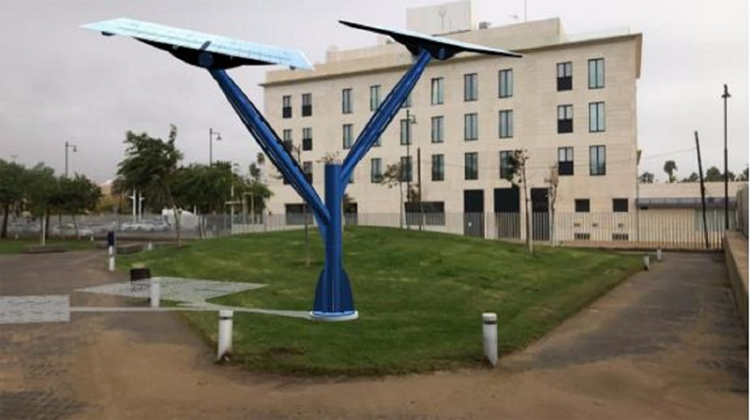 Árboles solares con puntos de recarga eléctrica y pavimento ...